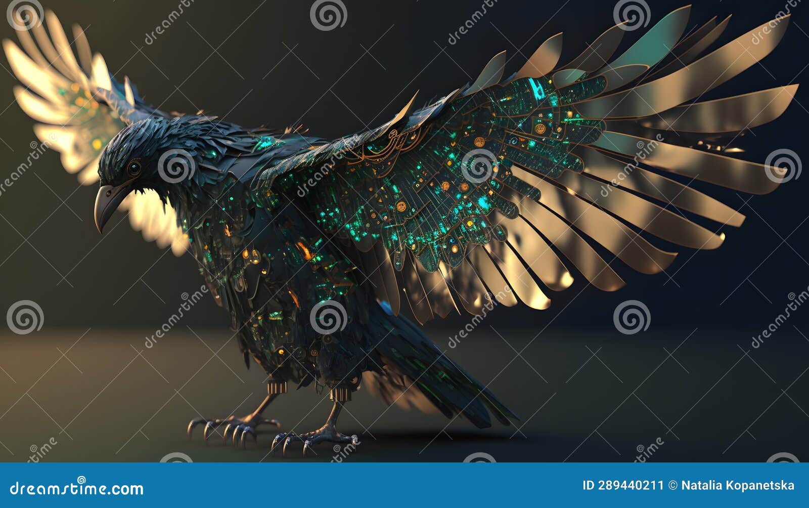 Technological Bird Created from Chips, Wires, Shimmering Elements ...