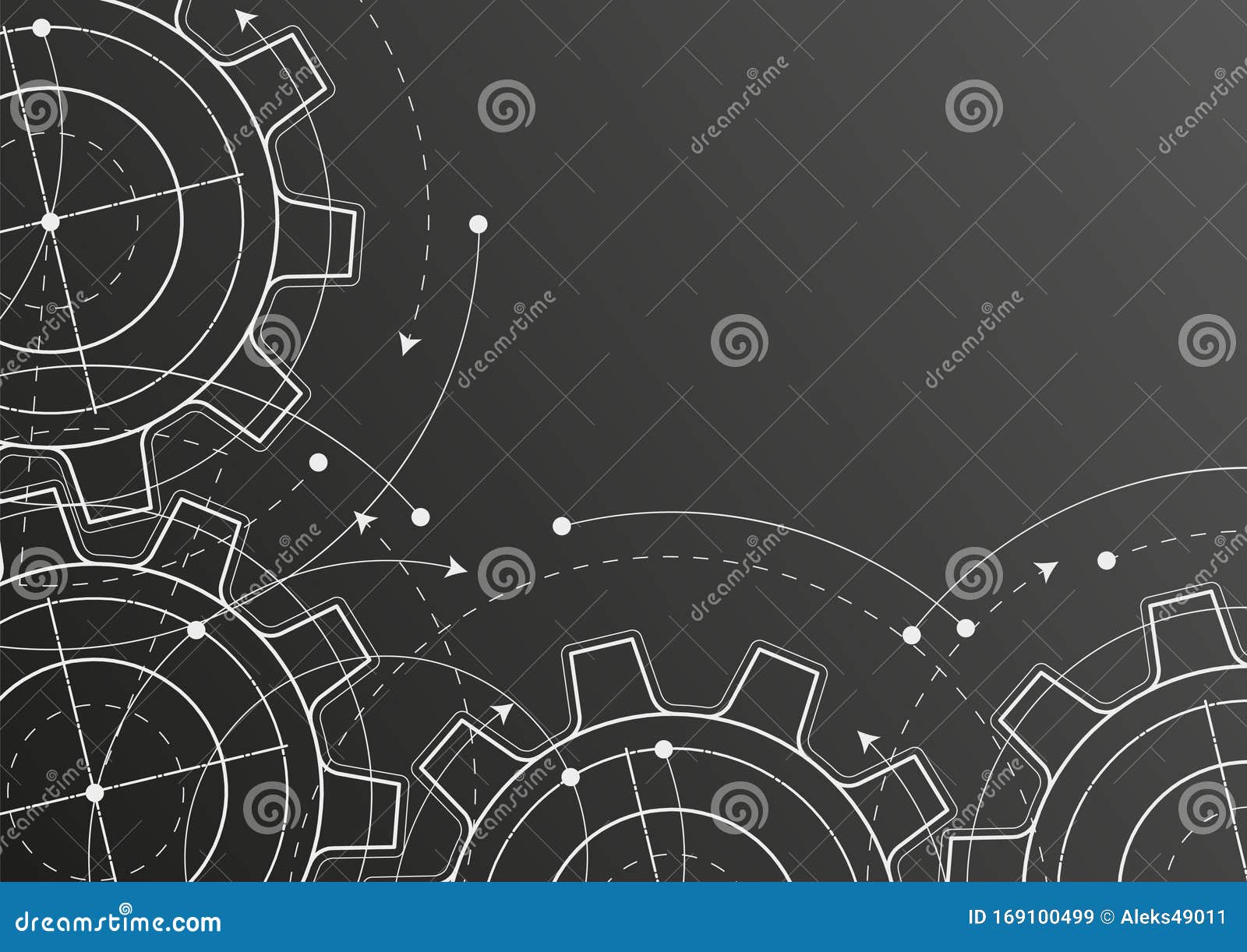 Technological Black Background .Technical Drawing of Gears .Rotating ...