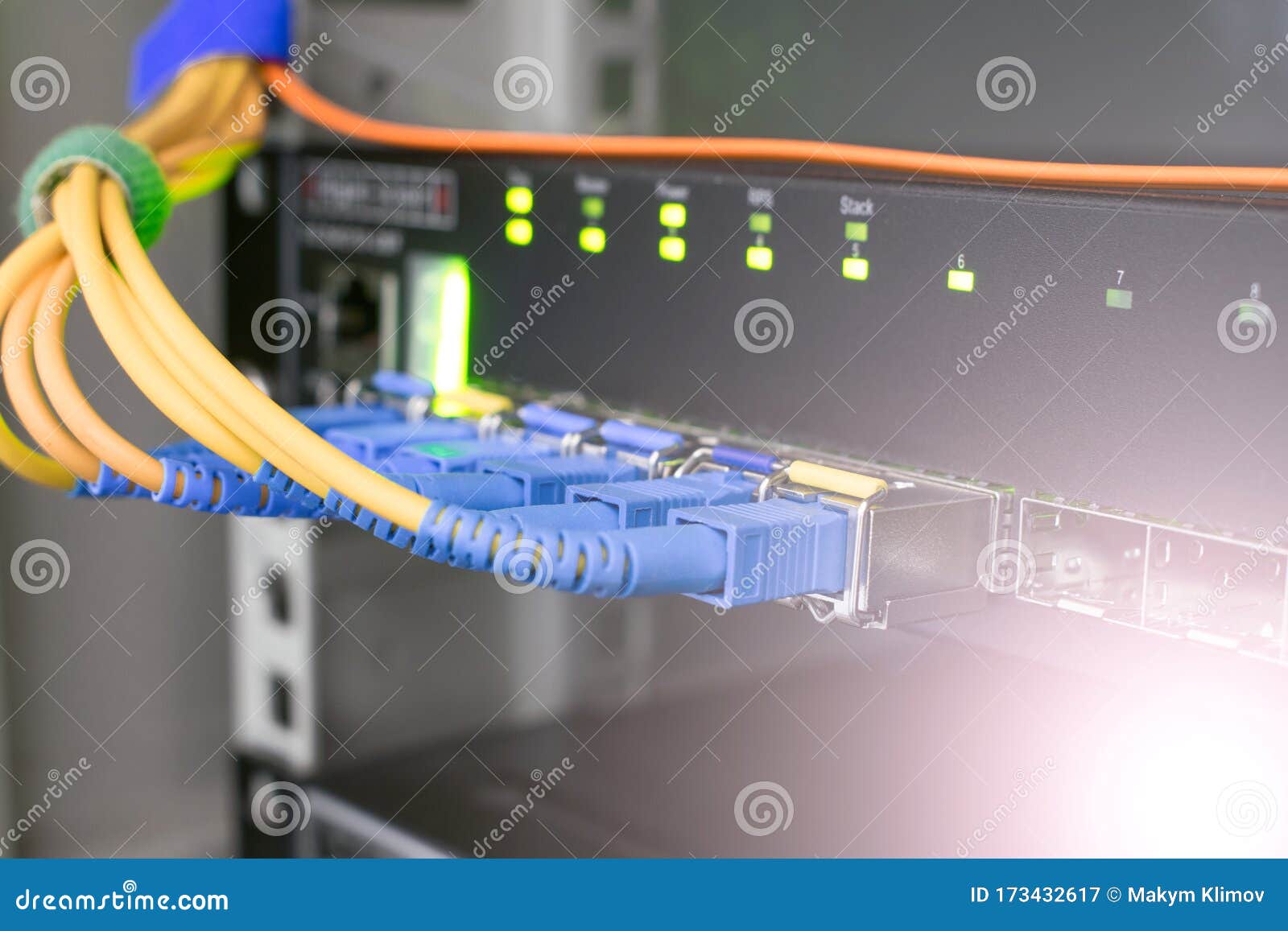 Technological Concept of Data Transfer. Fiber Optic Internet Wires are ...