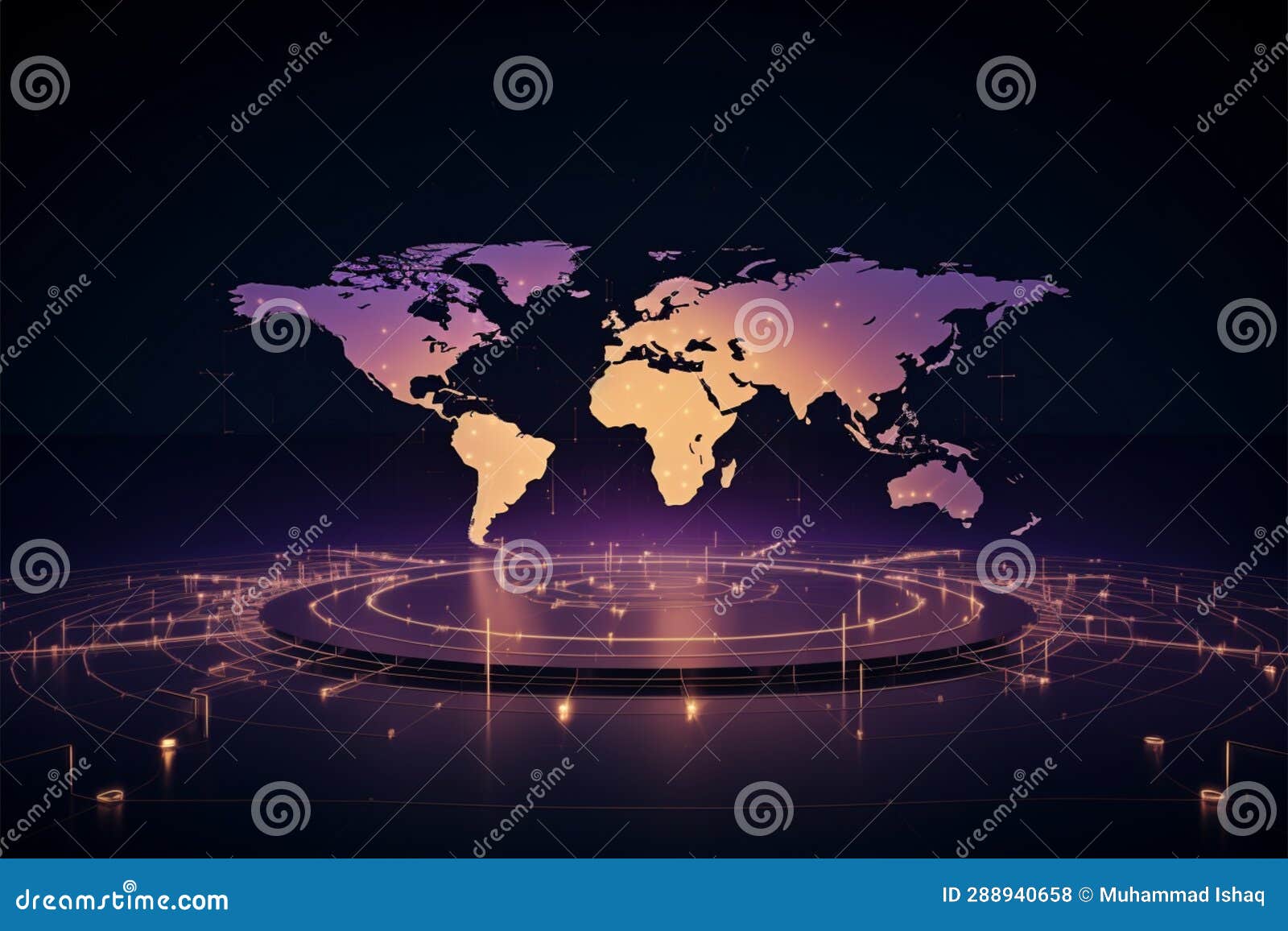 Technological 3D Backdrop Featuring a Prominent World Map Element Stock ...