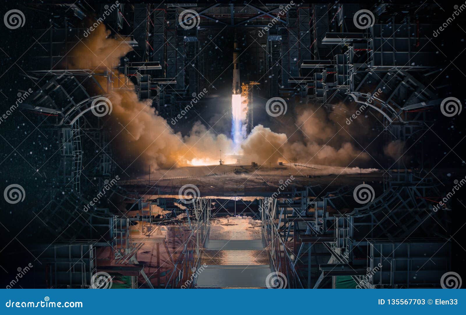 Technological Design in Open Space and Missile Launch Stock Image ...