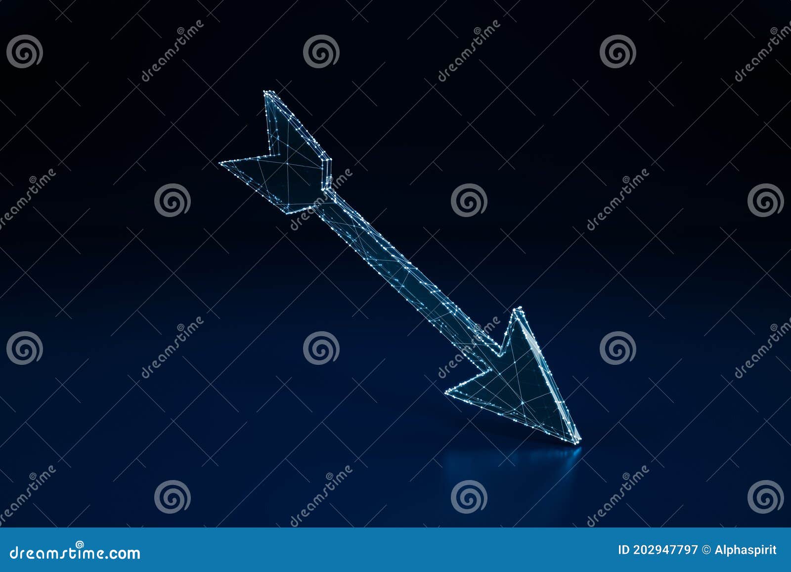 Illuminated Wireframe Digital Arrow on Dark Blue Background. 3D ...