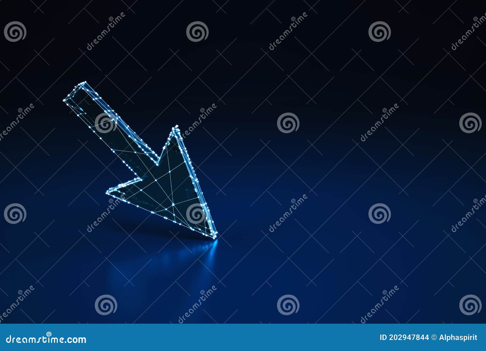 Illuminated Wireframe Digital Arrow on Dark Blue Background. 3D ...