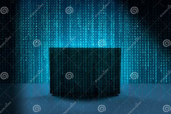 Technological Digital Background. Laptop on Table in Dark Room on ...