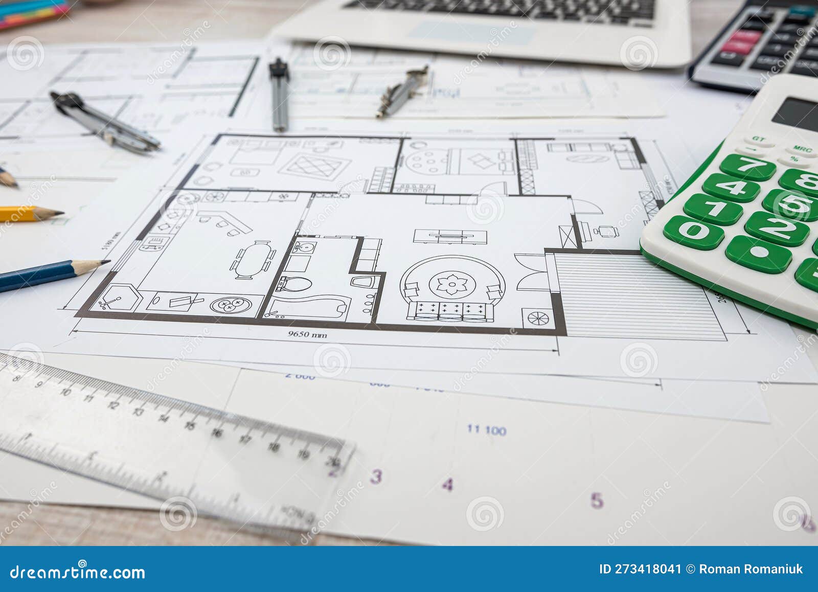 Technological Drawings of Buildings on Large White Sheets of Paper ...