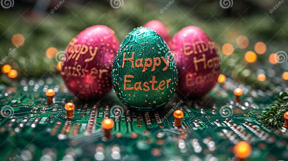 Technological Easter: Easter Eggs with Easter Greetings and Printed ...