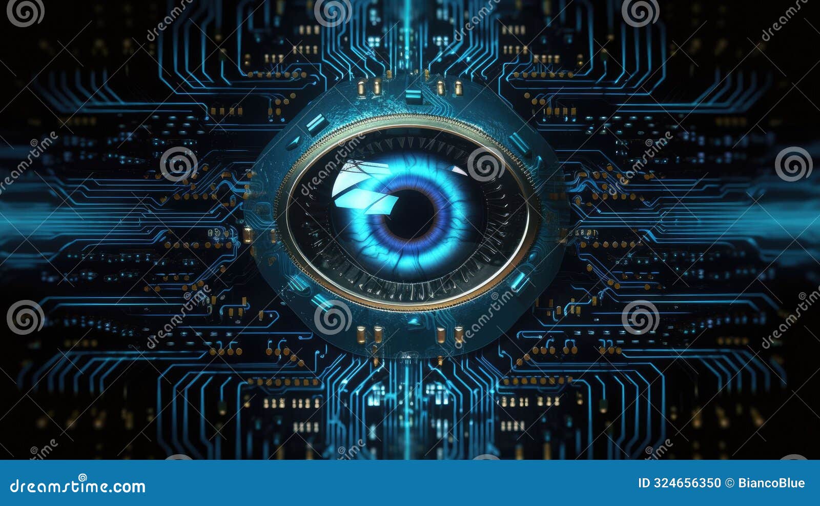Technological Eye Concept with Circuit Board Patterns. Cybersecurity ...
