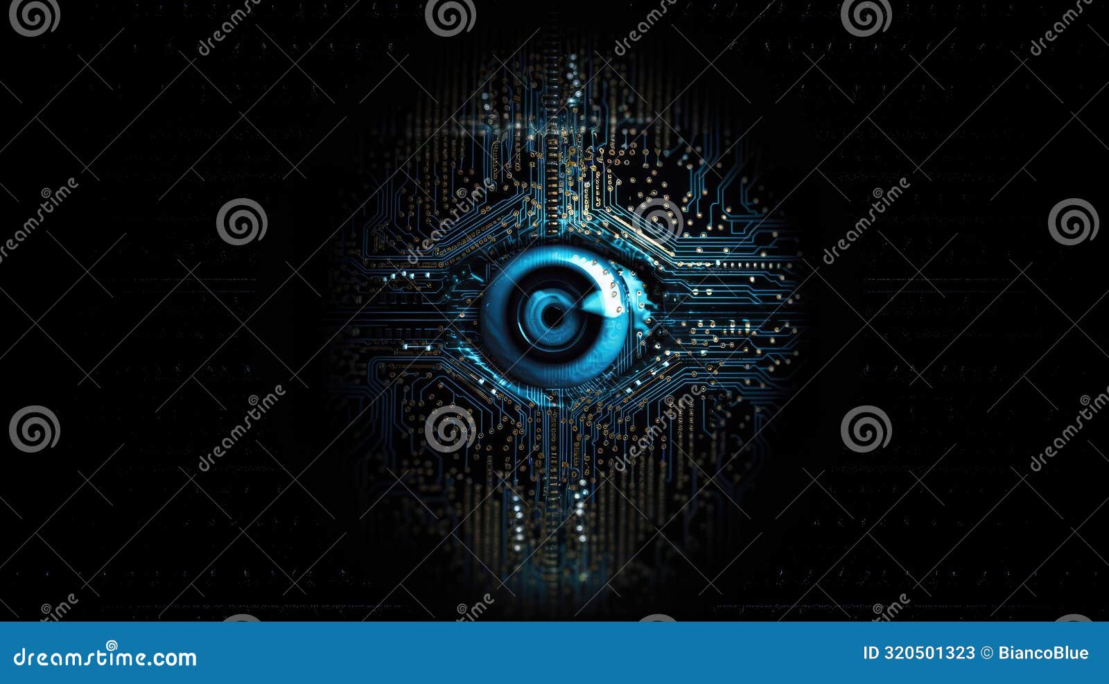 Technological Eye Concept with Circuit Board Patterns. Cybersecurity ...