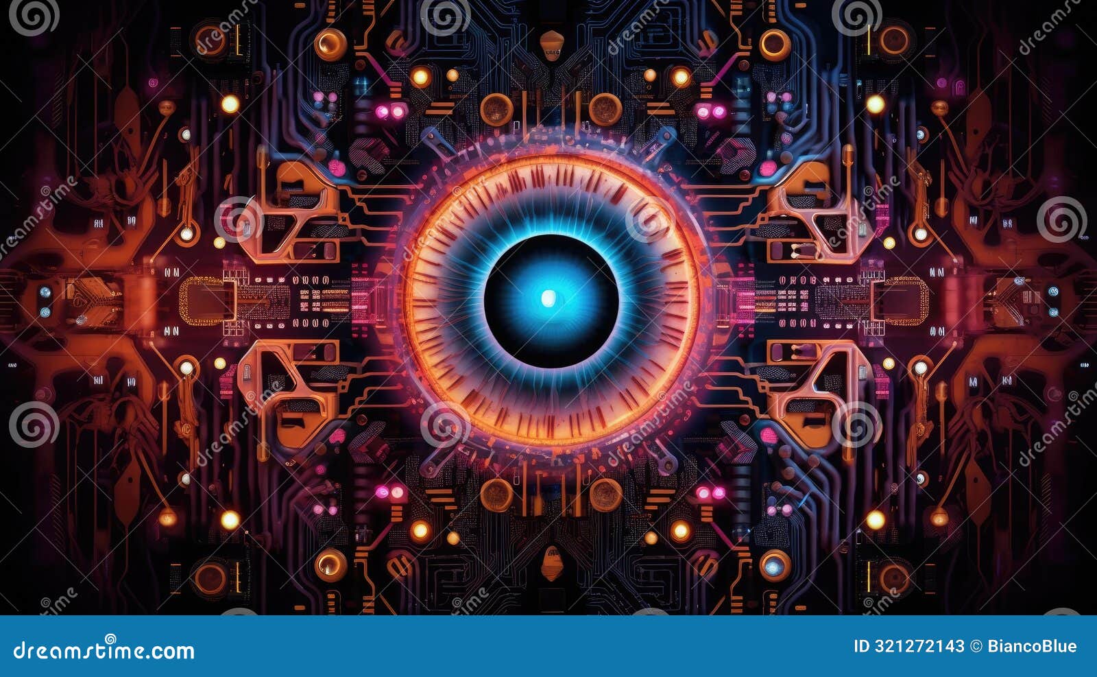 Technological Eye Concept with Circuit Board Patterns. Cybersecurity ...