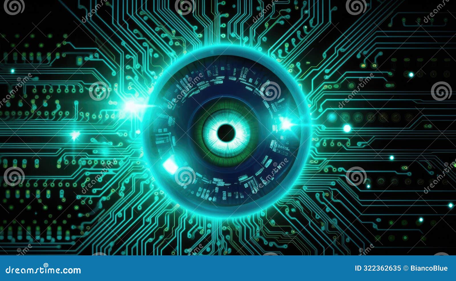 Technological Eye Concept with Circuit Board Patterns. Cybersecurity ...