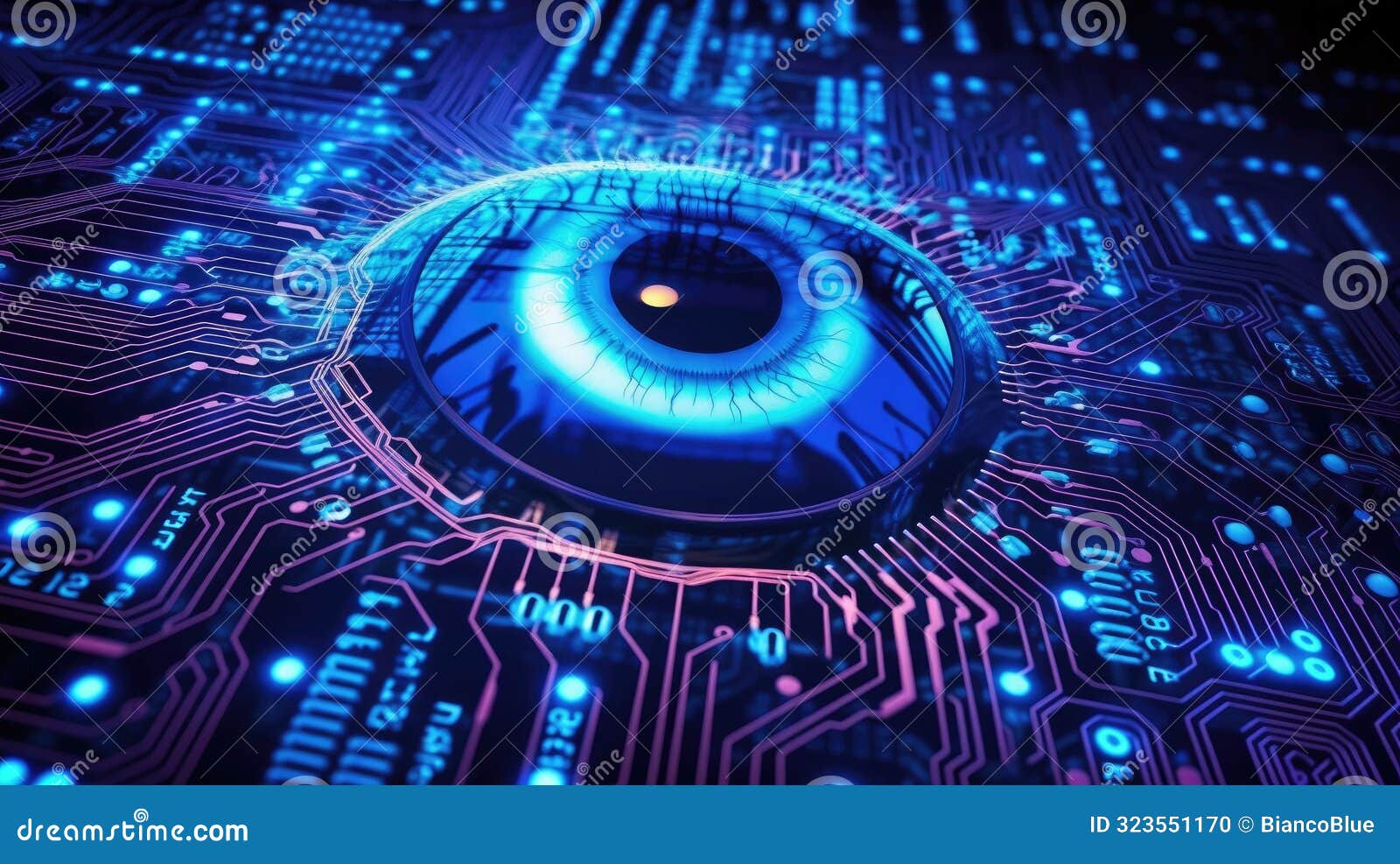 Technological Eye Concept with Circuit Board Patterns. Cybersecurity ...