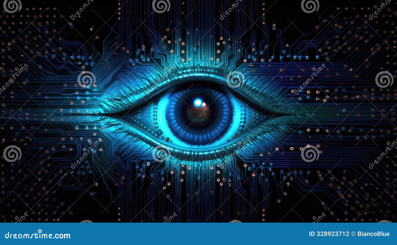 Technological Eye Concept with Circuit Board Patterns. Cybersecurity ...