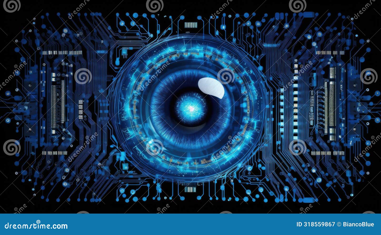 Technological Eye Concept with Circuit Board Patterns. Cybersecurity ...