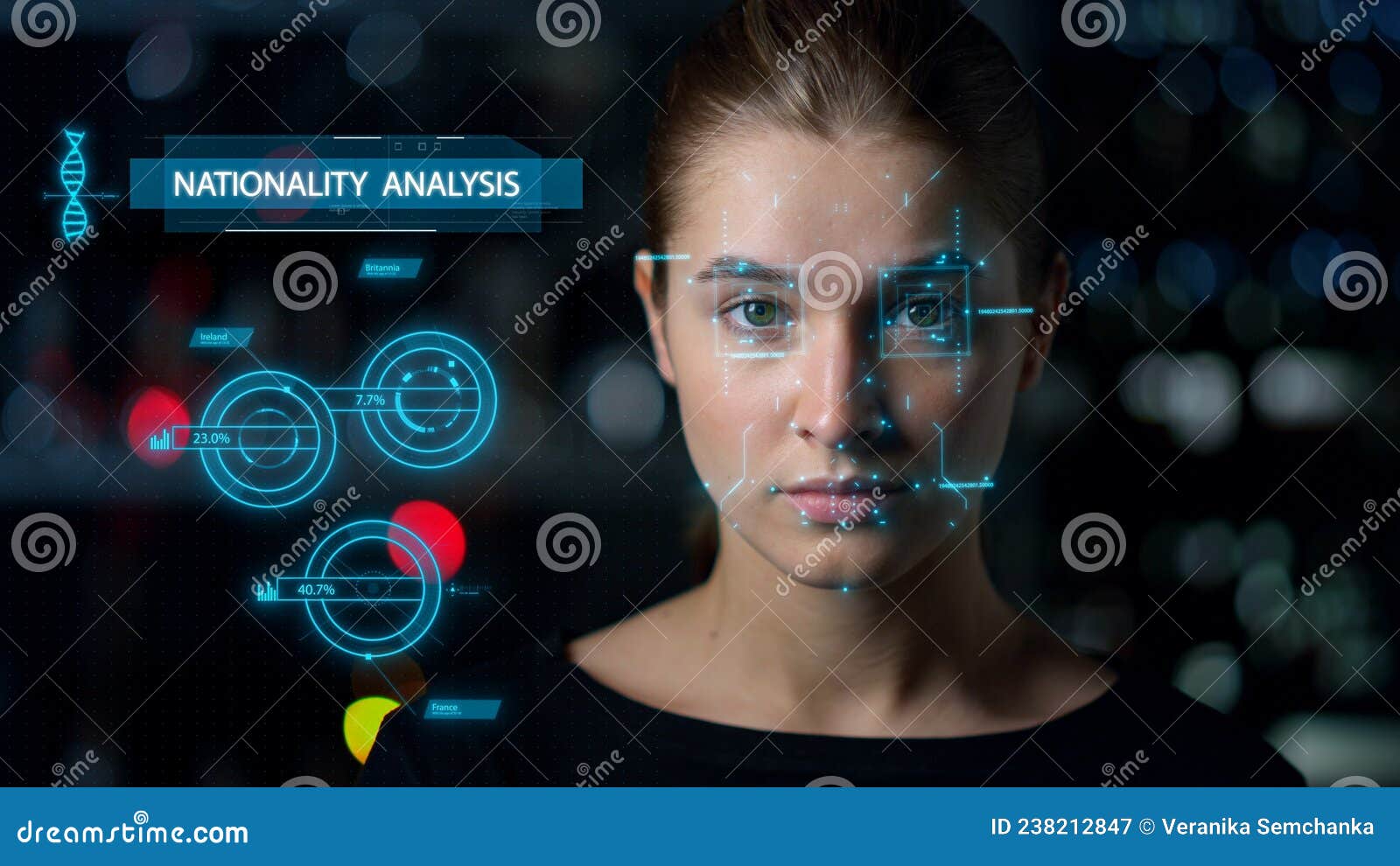 Technological Face Scan System Analysing Biometrical Data Check Close ...
