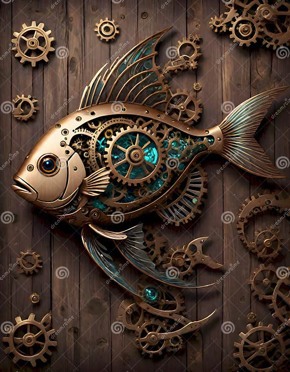 Technological Fish Amidst Mechanical Components, an Artistic Blend of ...
