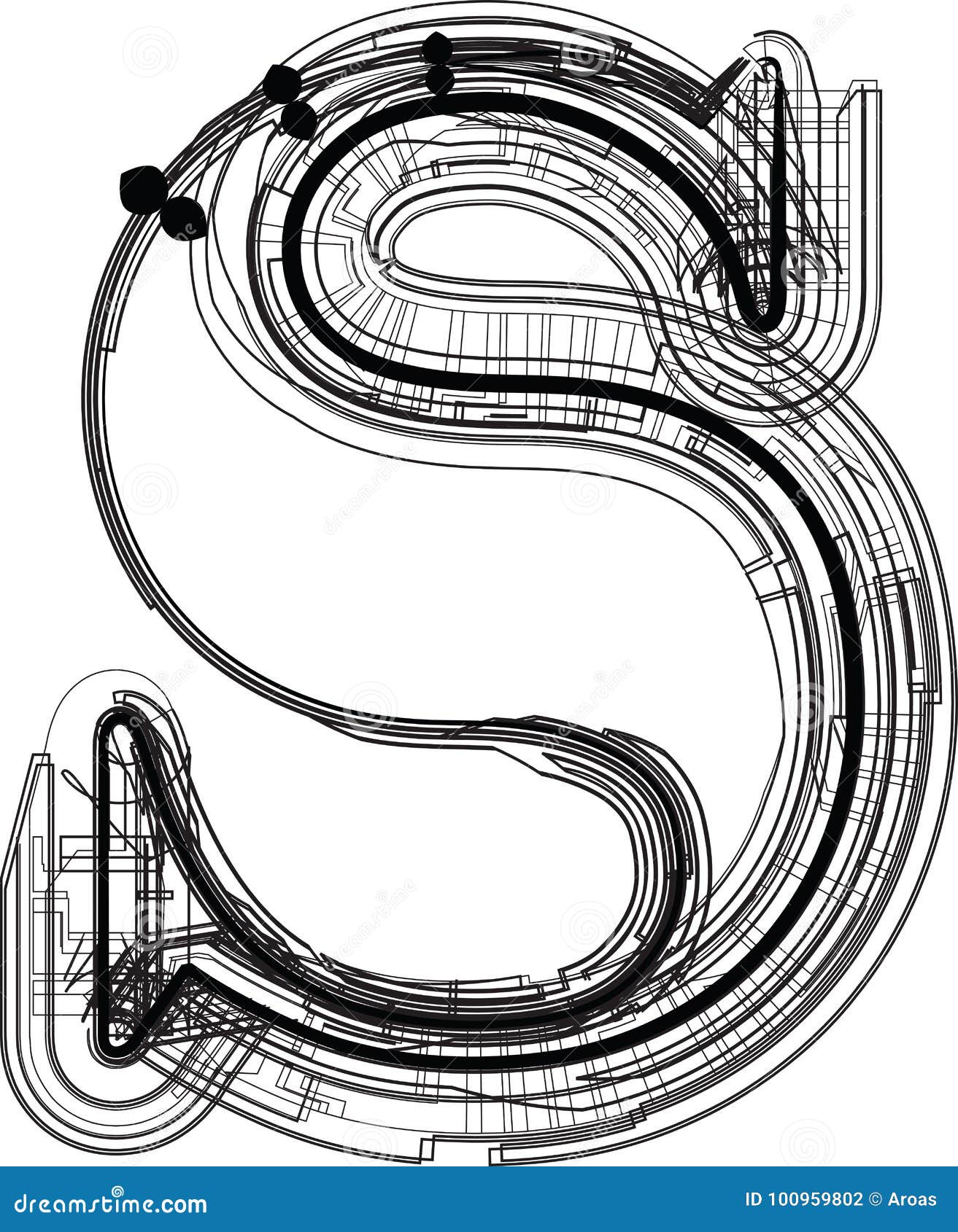 Technological Font. LETTER S Stock Vector - Illustration of scribble ...