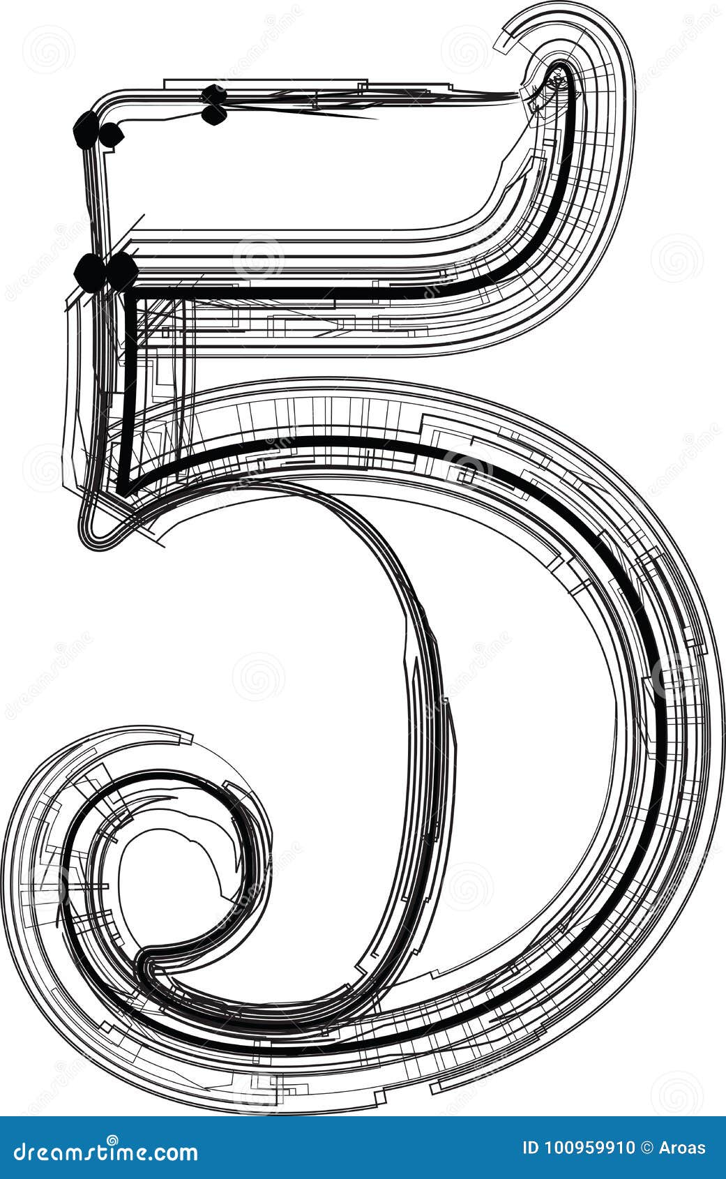 Technological Font. Number 5 Stock Vector - Illustration of calligraphy ...