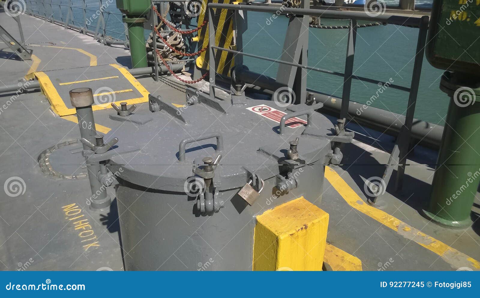 Technological Hatch on the Deck of the Ship. Service Inputs. Stock ...