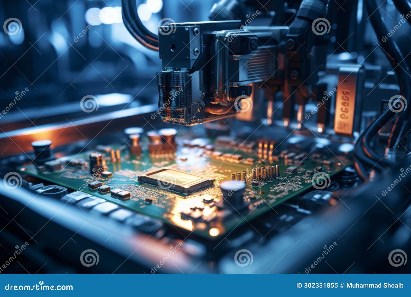 Technological Hub Microelectronics Chip Factory with Machines, Robots ...