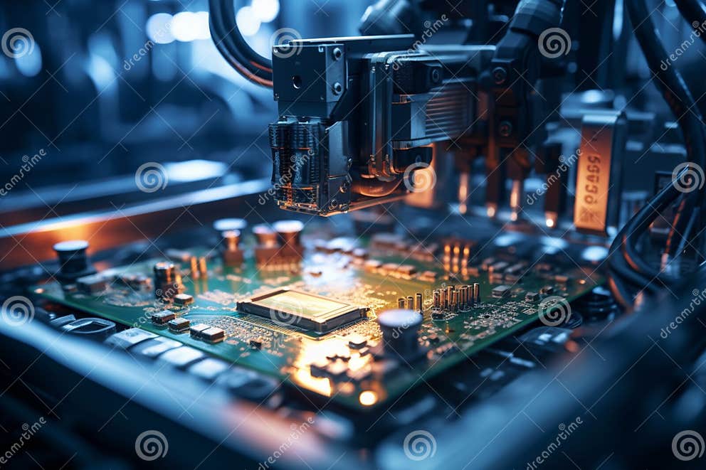 Technological Hub Microelectronics Chip Factory with Machines, Robots ...