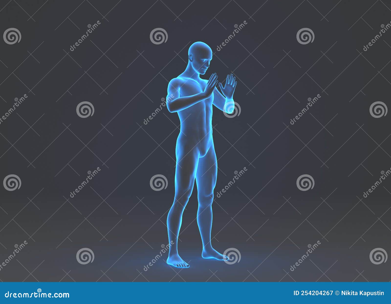 Technological Human Hologram of a Male Standing with Hands in Front of ...