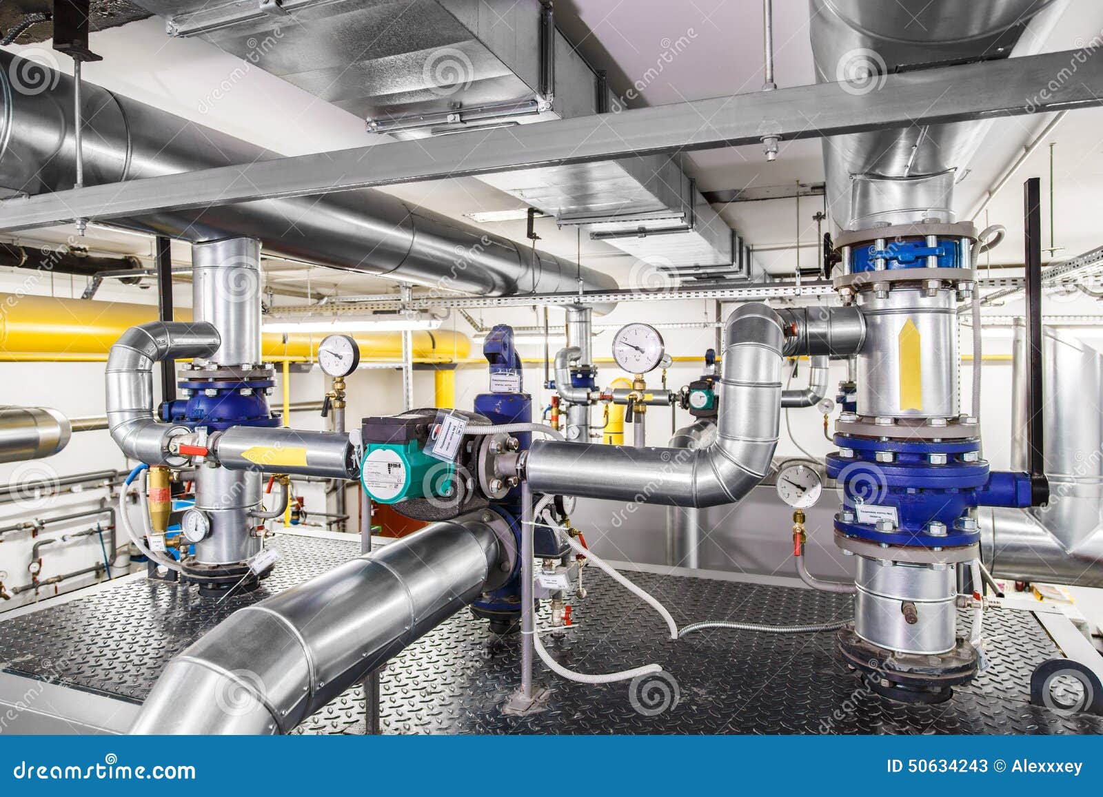 Technological Industrial Boiler Unit with Piping and Pumps Stock Image ...