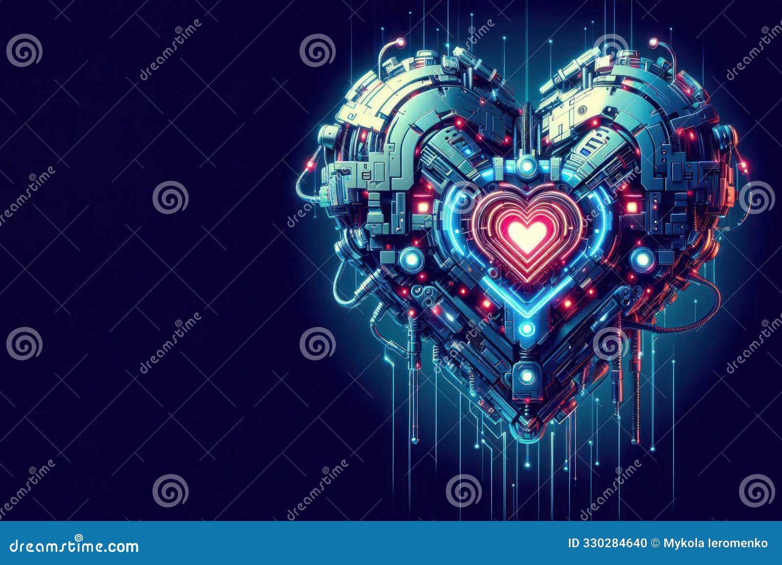 A Technological Love Heart in a Cyberpunk Style. Space for Text. Stock ...