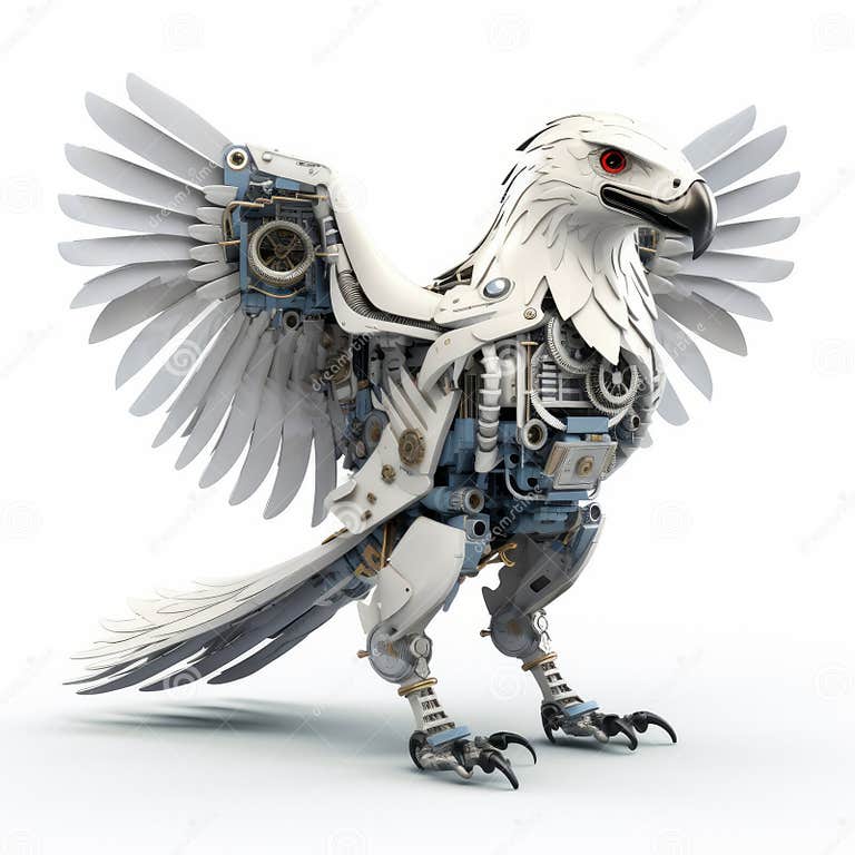 Technological Marvel: White Eagle with Gears - 3d Thunderbird Stock ...