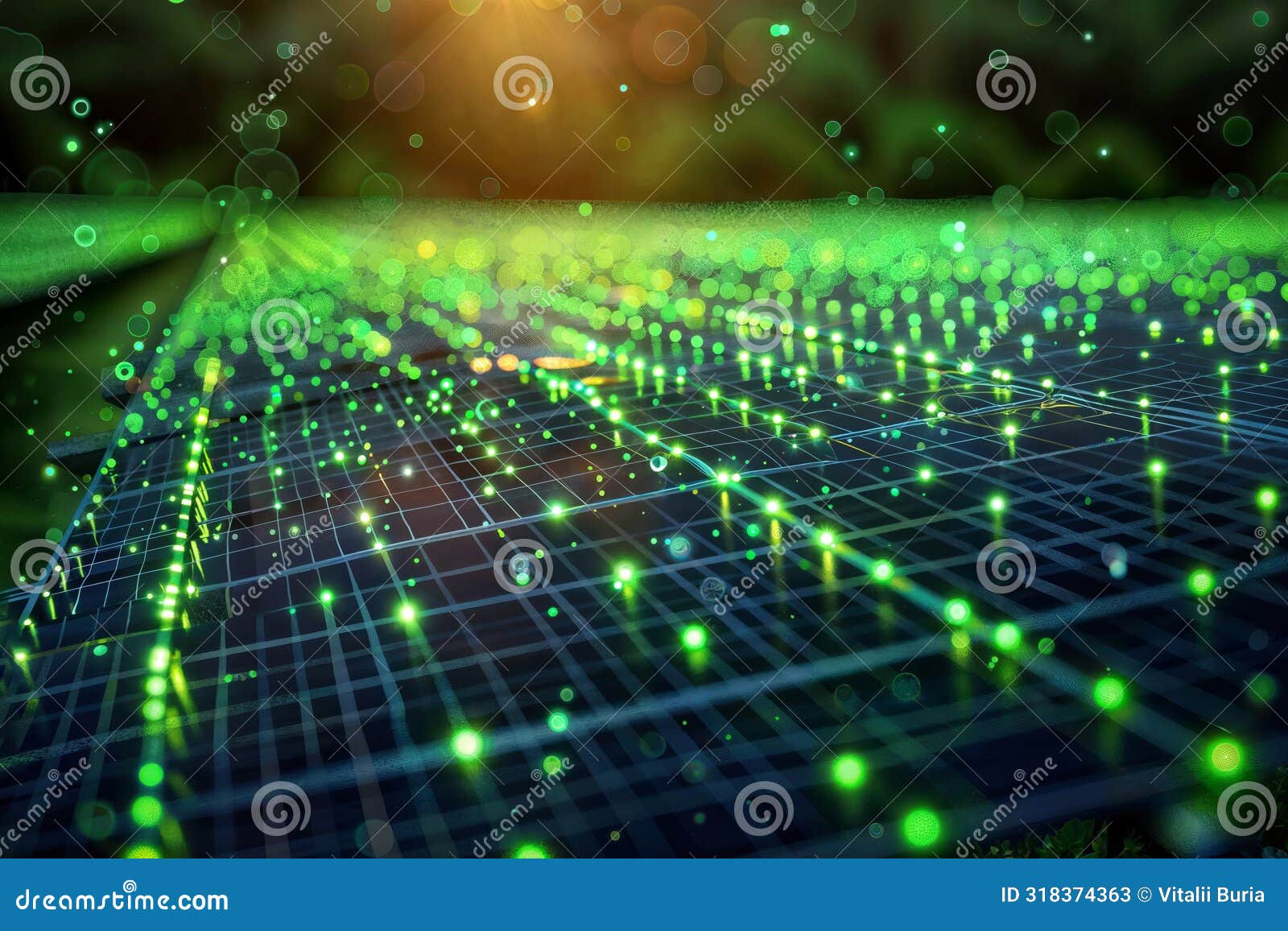 Technological Nexus: Solar Panels in Digital Glow, Generative Ai Stock ...