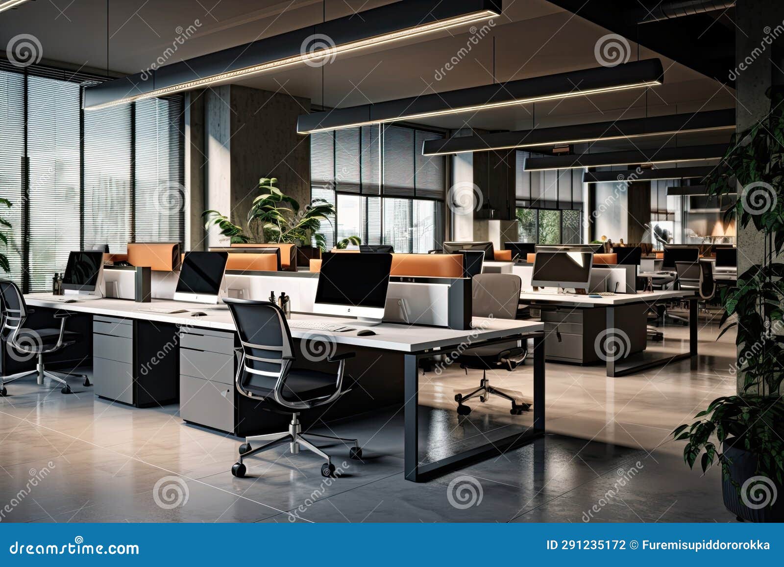 Technological Office with Modern Workstations and Computers Stock ...