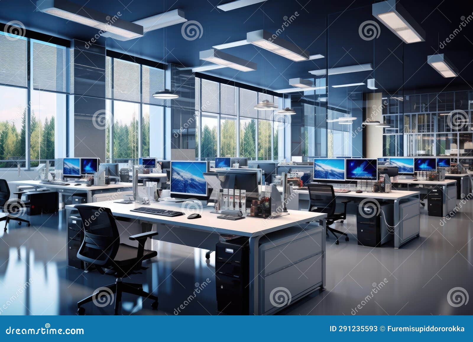 Technological Office with Modern Workstations and Computers Stock ...
