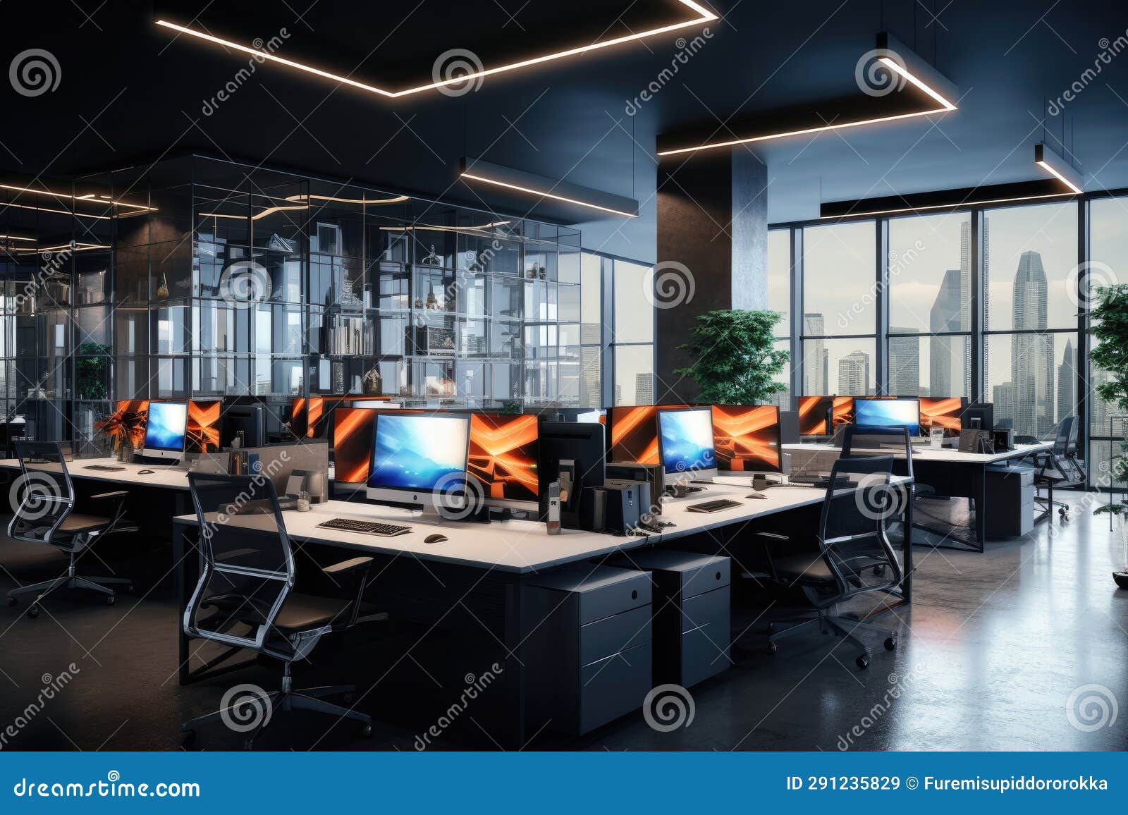 Technological Office with Modern Workstations and Computers Stock ...