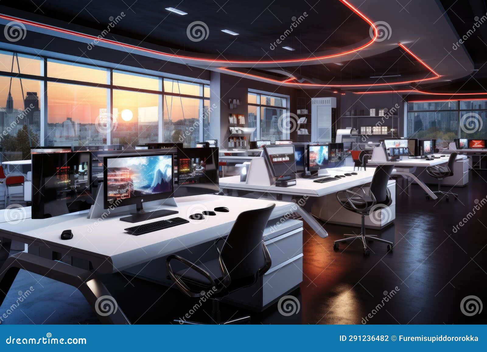 Technological Office with Modern Workstations and Computers Stock ...