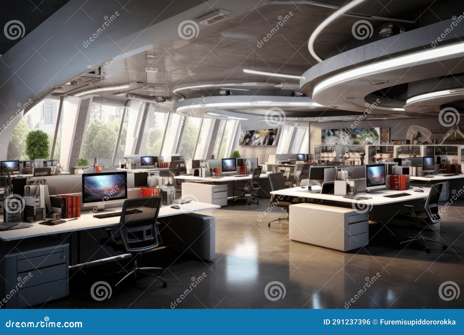 Technological Office with Modern Workstations and Computers Stock ...