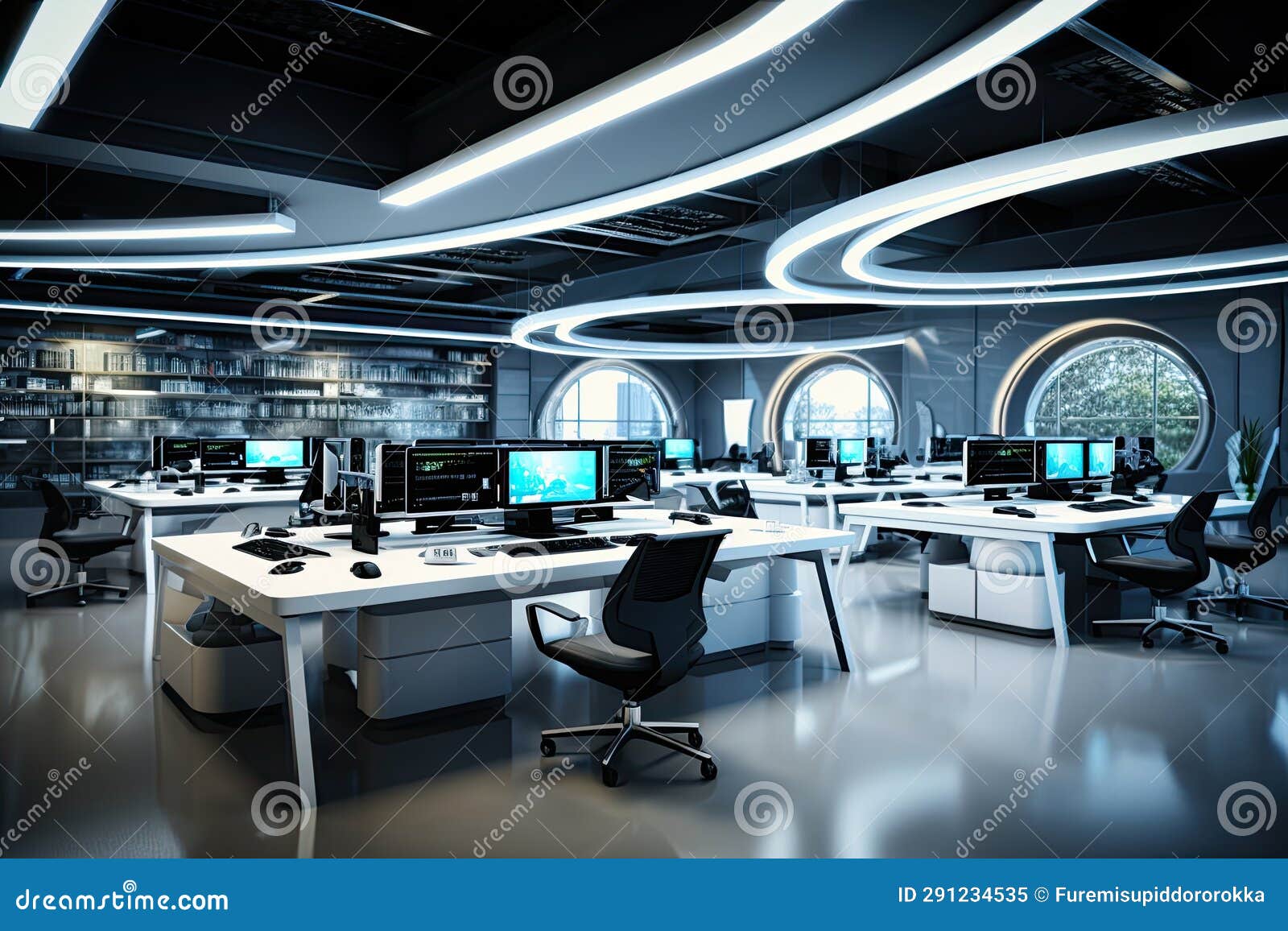 Technological Office with Modern Workstations and Computers Stock ...