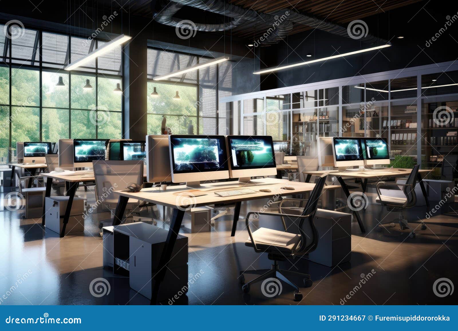 Technological Office with Modern Workstations and Computers Stock ...