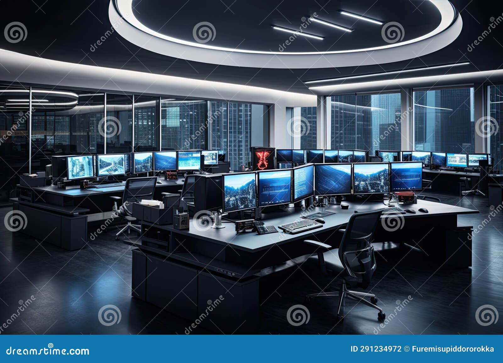 Technological Office with Modern Workstations and Computers Stock ...