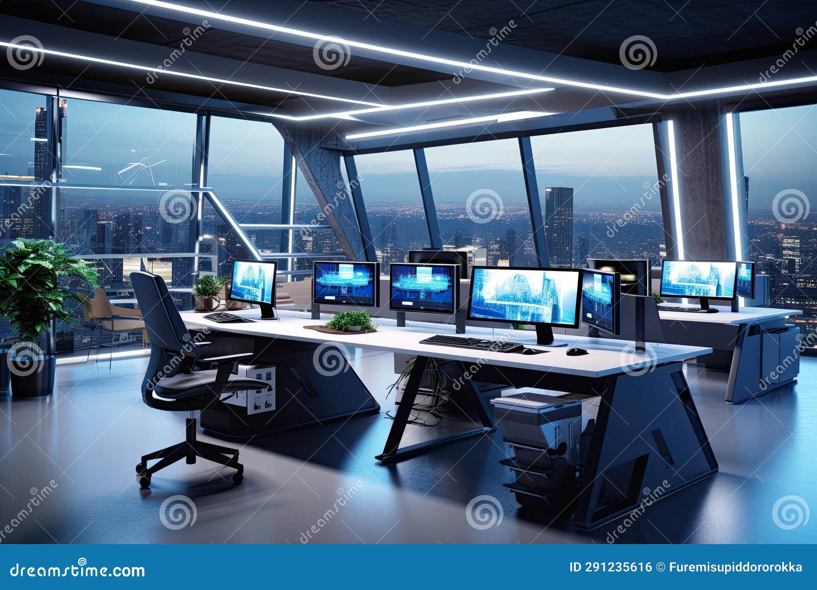 Technological Office with Modern Workstations and Computers Stock ...