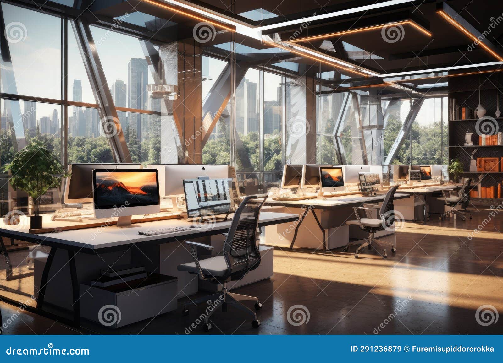 Technological Office with Modern Workstations and Computers Stock ...
