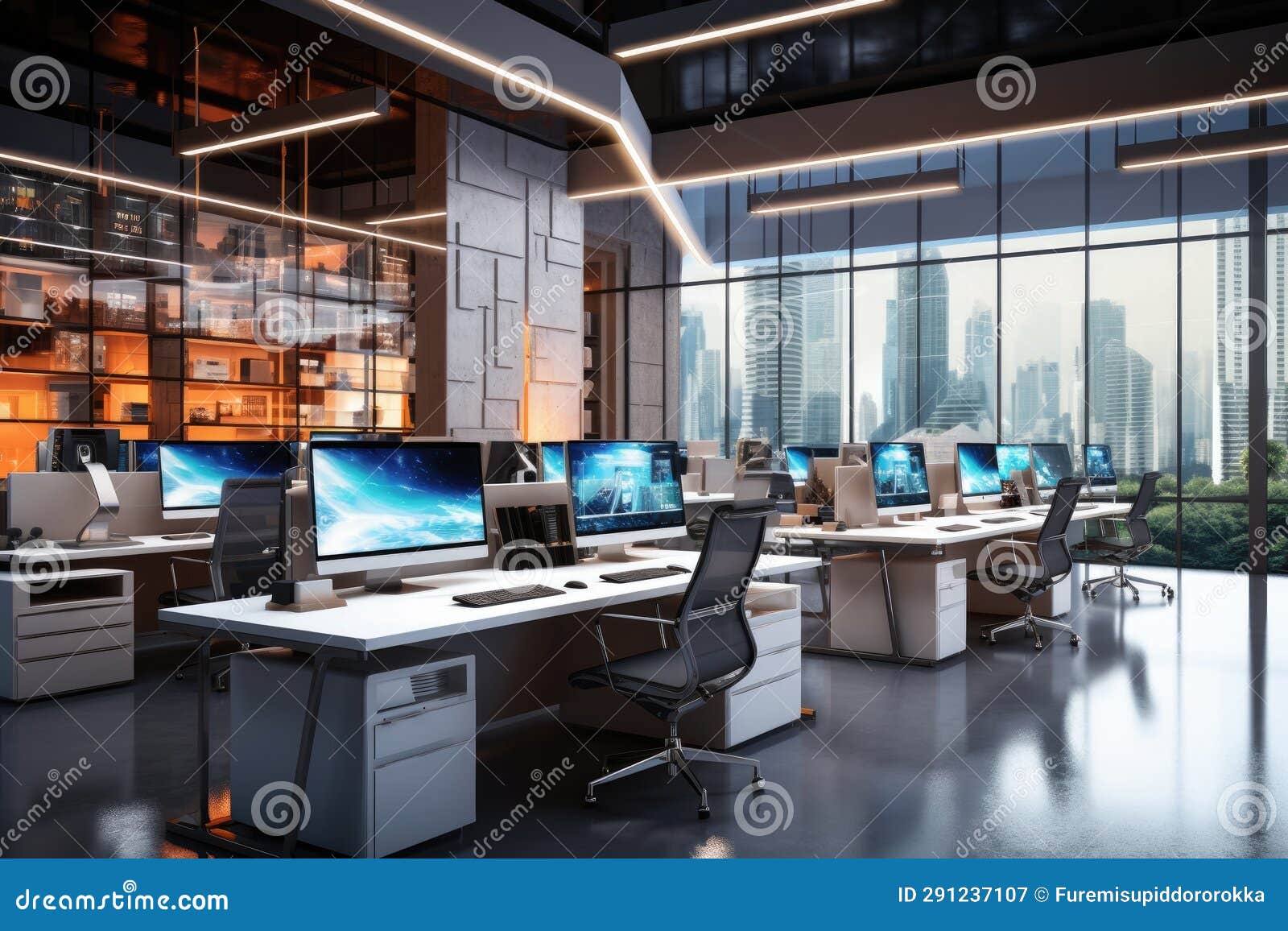 Technological Office with Modern Workstations and Computers Stock ...