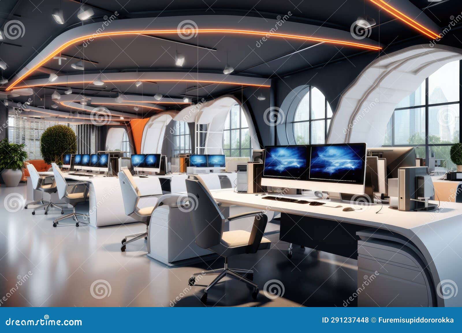 Technological Office with Modern Workstations and Computers Stock ...
