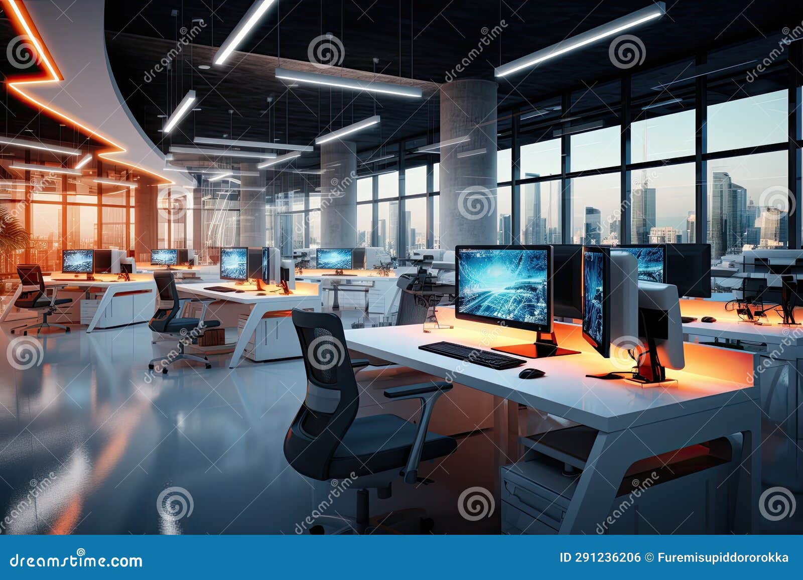 Technological Office with Modern Workstations and Computers Stock ...