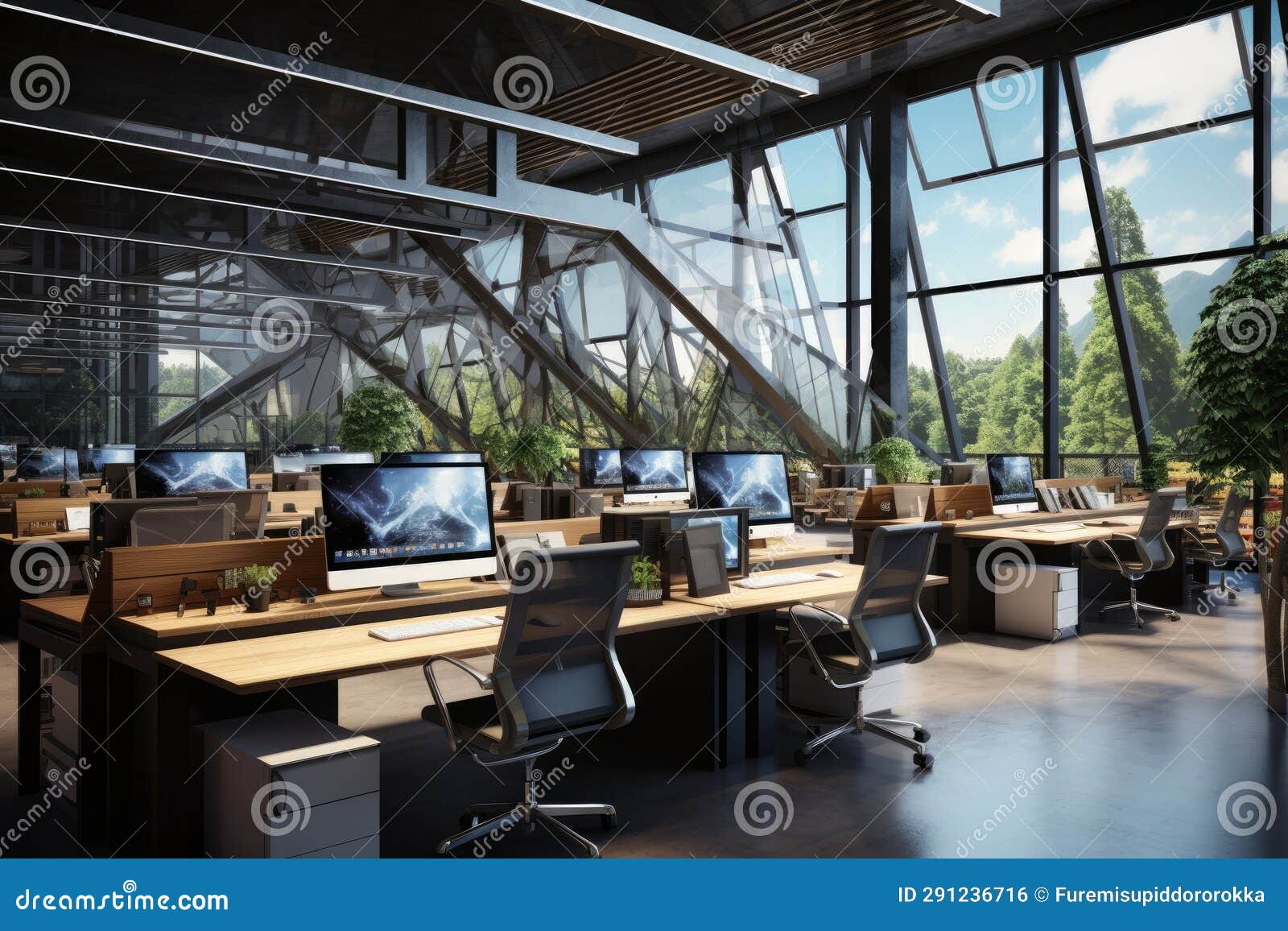 Technological Office with Modern Workstations and Computers Stock ...
