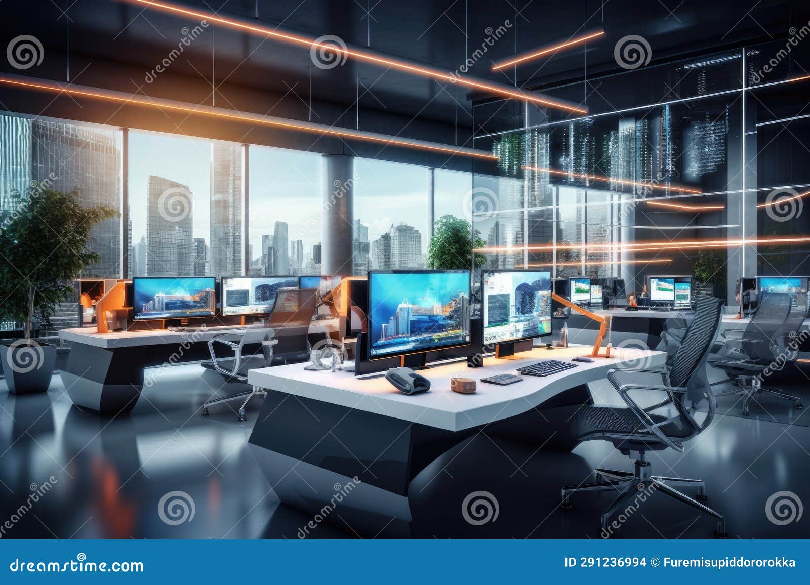 Technological Office with Modern Workstations and Computers Stock ...