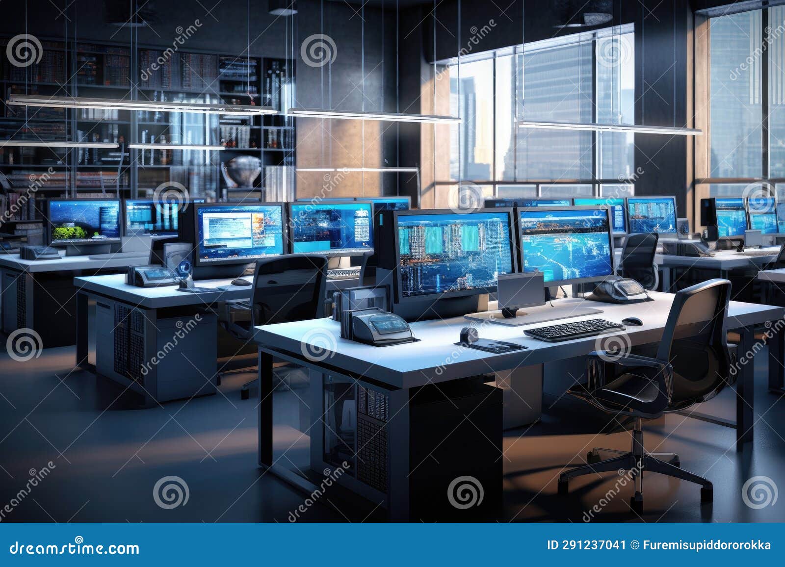 Technological Office with Modern Workstations and Computers Stock ...