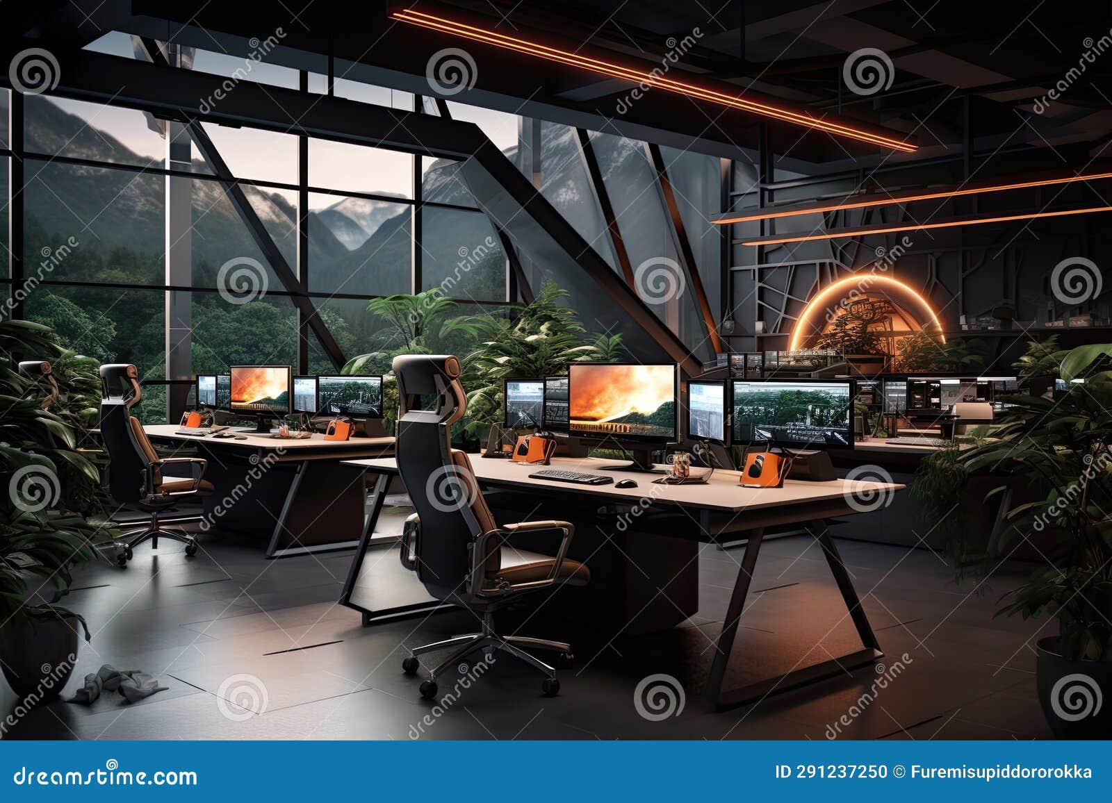 Technological Office with Modern Workstations and Computers Stock ...