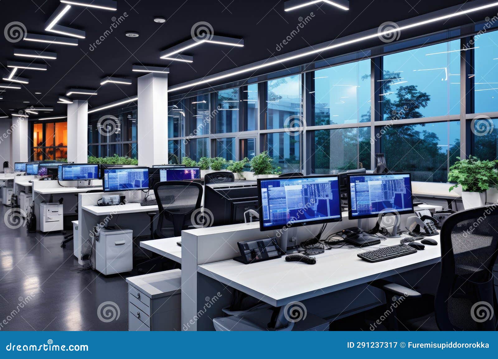 Technological Office with Modern Workstations and Computers Stock ...