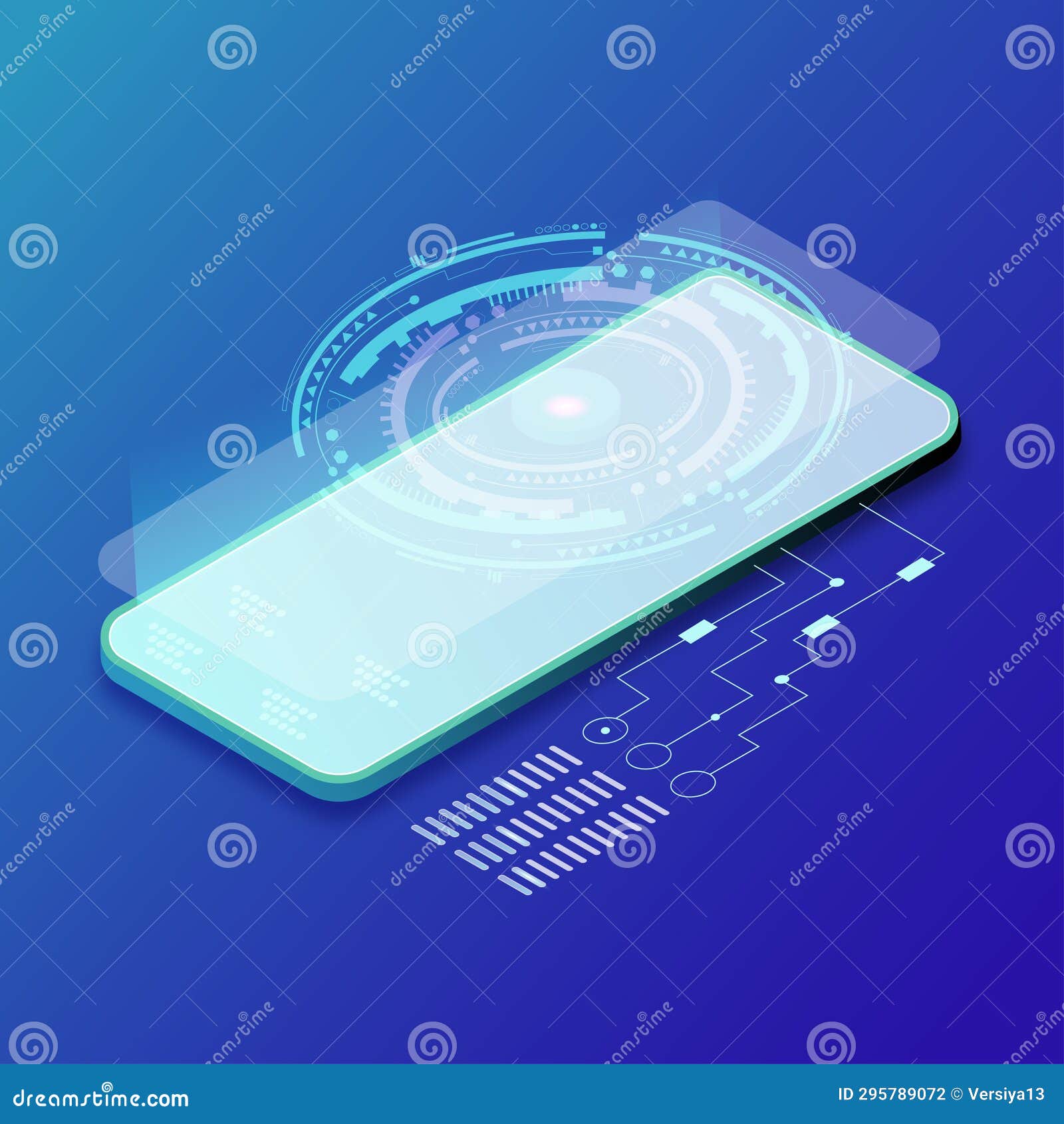 Technological Phone with HUD Elements in Isometry Stock Vector ...