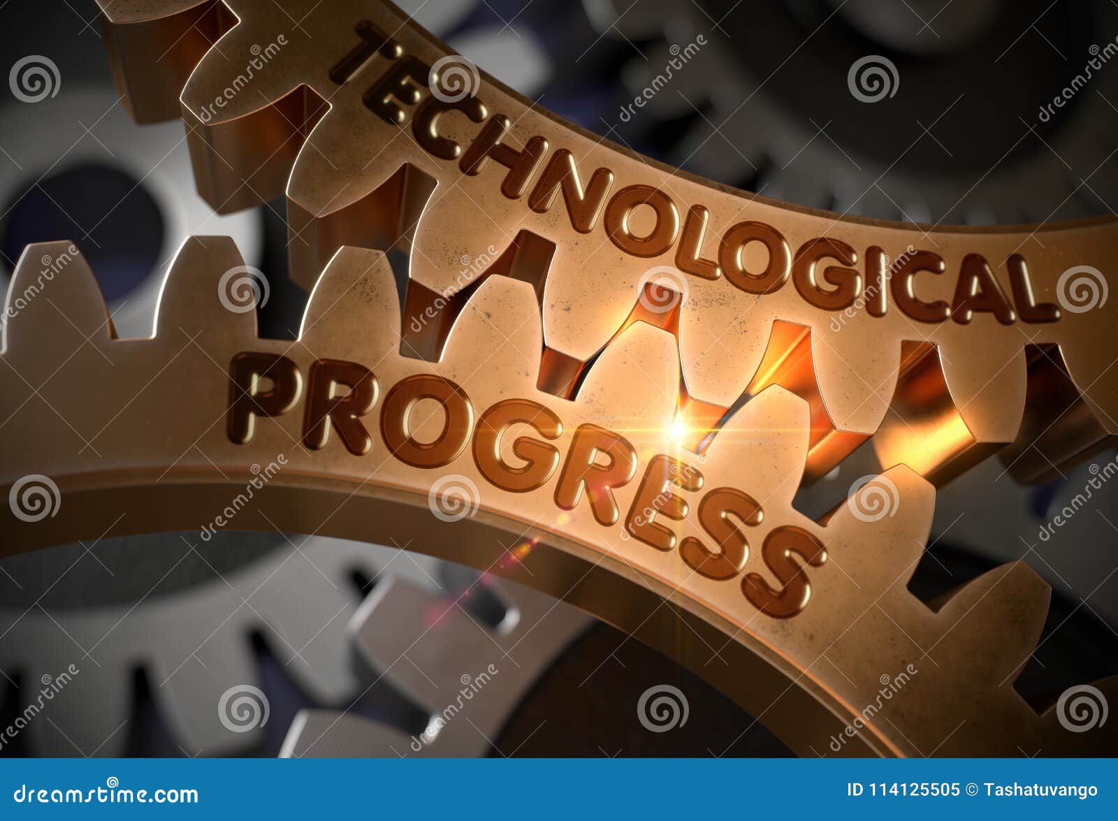 Technological Progress on Golden Gears. 3D Illustration. Stock ...