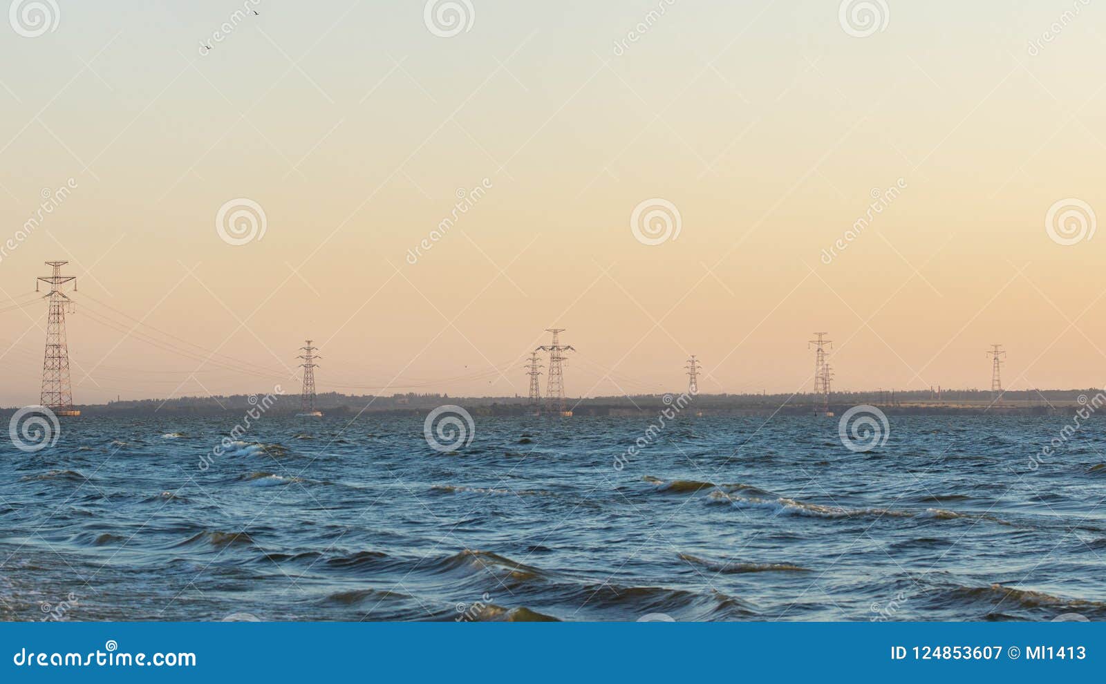 Power Line Standing on the Water Stock Image - Image of electricity ...
